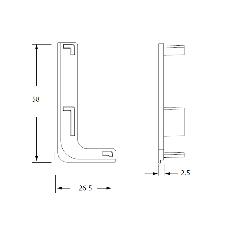 L-shape end cap Laguna Gola 682A right side stainless steel finish ...