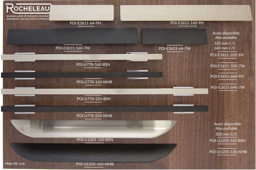 Poignée U1205 nickel brossé 160 mm - Paul Rocheleau Inc.